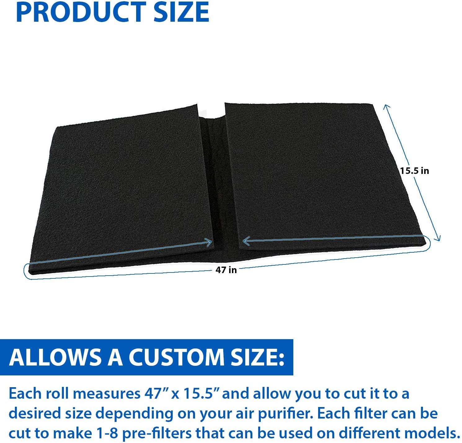 16x48 Cut-to-Fit Activated Carbon Filter Sheet Multi-Use Charcoal Air Filter Pad for Air Purifiers, Air Conditioners, Air Vents, Furnace Filters and Trash Cans