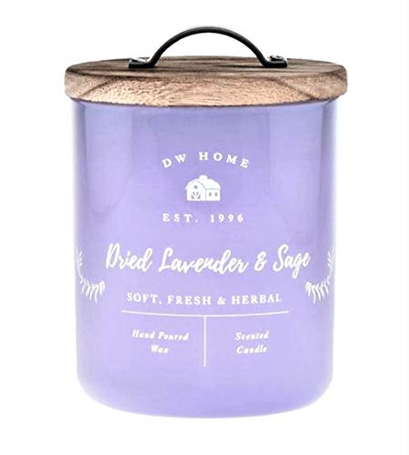Richly Scented Dried Lavender + SAGE Candle in Medium Glass Jar with Wooden Lid, 8.5 Oz.