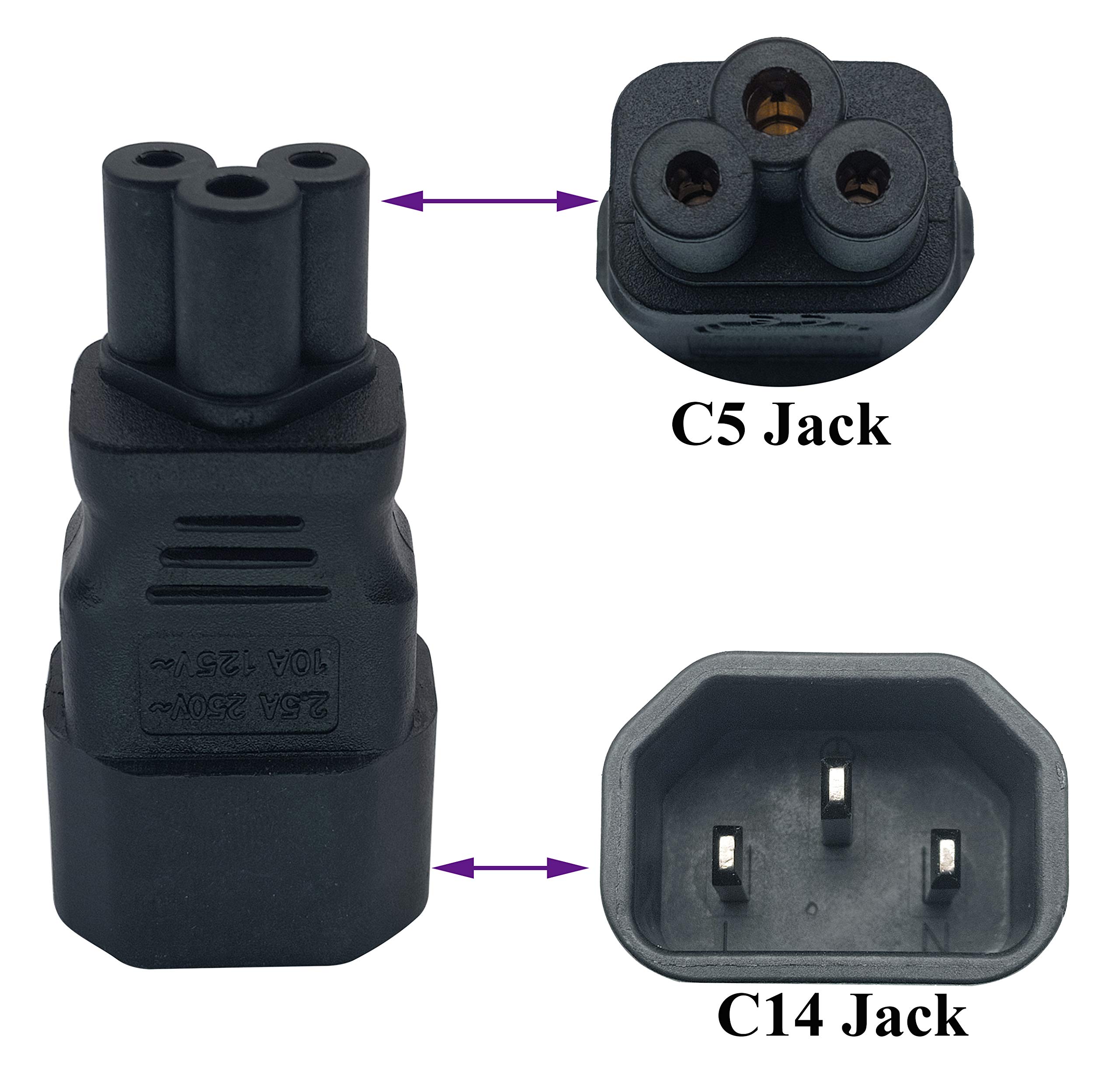 AAOTOKK IEC 320 C14 to C5 AC Adapter, 10A 125V IEC 3Pole Male to Mickey Mouse 3Pole Female Power Adapter,C5 to C14 AC Converter for Mickey Mouse Laptop Receptacle Converter (2 Pack-C5 to C14)