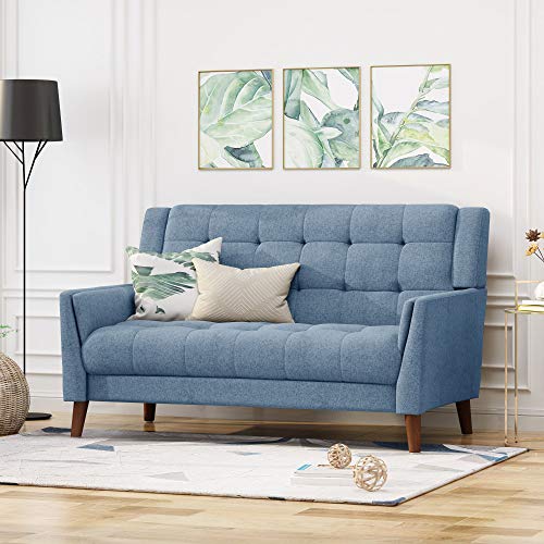 54" Blue and Brown Contemporary Hand Crafted Loveseat