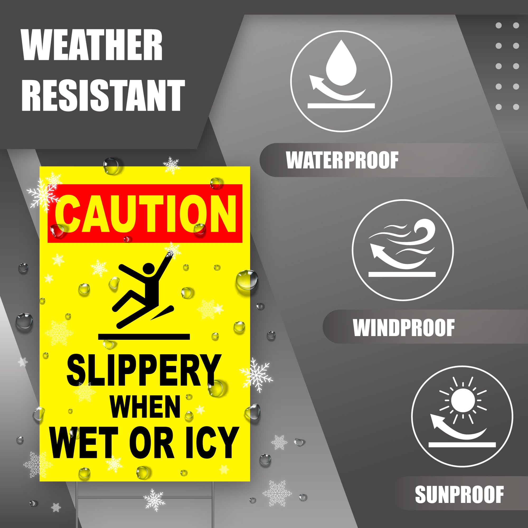 3 PC Caution Slippery When Wet Sign - 8 x 12 Double Sided Coroplast Wet Floor Signs - Watch Your Step Sign - Wet Floor Signs Commercial