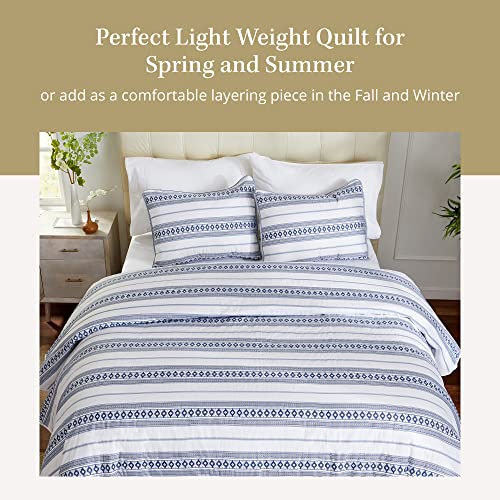 3 Piece Quilt Set with Shams | Soft & Breathable Bed Cover for Spring & Summer | Hypoallergenic All-Season Quilt | Multi Layer Coverlet | Lightweight Bedspread | Boho Stripes | Sydney CollectionâŠ