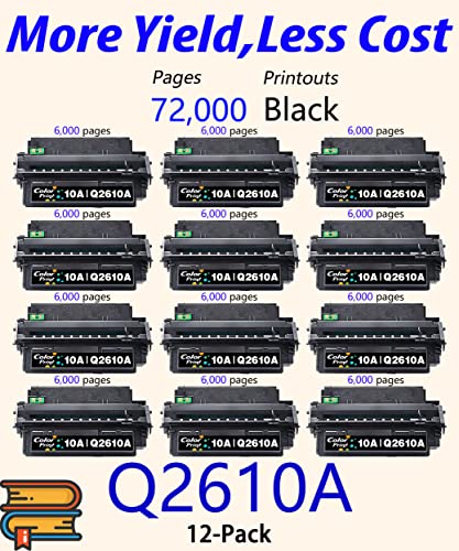 12-Pack ColorPrint Compatible 10A 2610A Toner Cartridge Replacement for HP Q2610A Q2610 Used for Laser Jet 2300N 2300D 2300 2300L 2300DN 2300DTN Printers