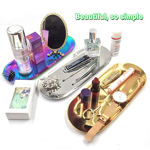 2 Pieces Stainless Steel Towel Tray Storage Tray(9 Inch) - Perfume Jewelry Cosmetics Decorative Tray,Silver,Oval