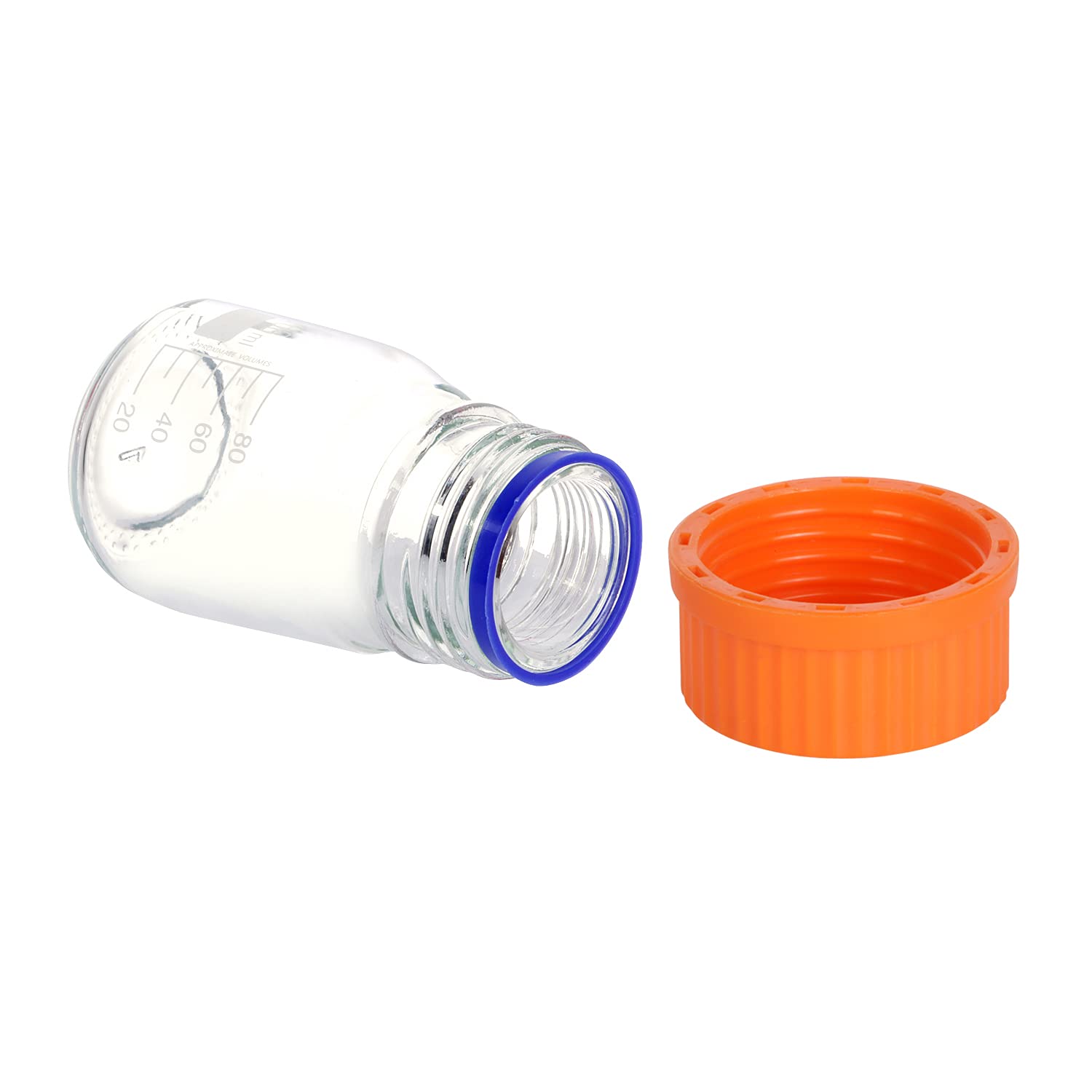 Moonetto 20 Pieces 100ml Round Graduated Lab Media Storage Glass Bottle with GL45 Polypropylene Orange Cap