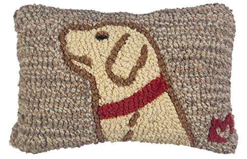 Chandler 4 Corners Artist-Designed Yellow Lab Begging Hand-Hooked Wool Decorative Petite Throw Pillow (8” x 12”)