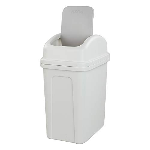 Asking 1.8 Gallon Small Trash Can with Swing-top Lid, Plastic Garbage Bin, Grey