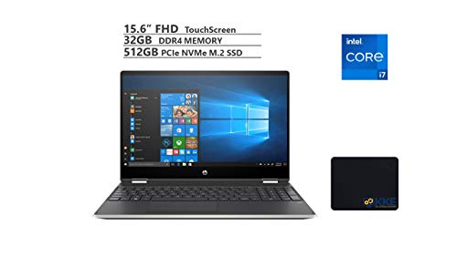 2021 HP Pavilion x360 2-in-1 Convertible-Laptop, 15.6" FHD Touchscreen, 11th Gen Intel Core i7-1165G7-Processor, Intel Iris Xe Graphics, 32GB-RAM, 512GB SSD, Webcam, Win 10 Home, Silver