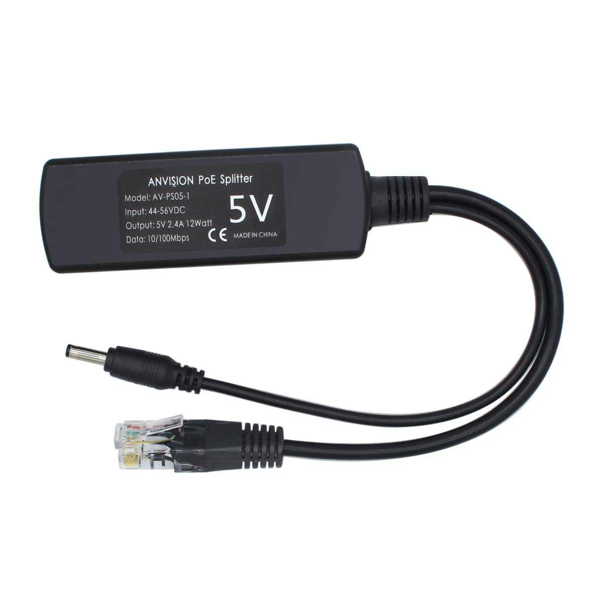 ANVISION 2-Pack 5V PoE Splitter, 48V to 5V 2.4A Adapter, Plug 3.5mm x 1.35mm, 5.5mm x 2.1mm connector, IEEE 802.3af Compliant, for IP Camera and more