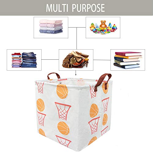 BOOHIT Square Storage Box Basket,Canvas Fabric Toy Collapsible Storage Organizer Bin,PE Waterproof Storage Box,Laundry Basket for Kid Rooms,Playroom,Shelves,Toy Basket,Gift Basket(Basketball)