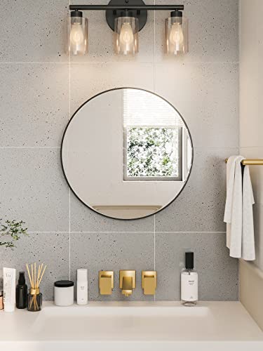 Growsun Black Round Mirror 24 inch, Wall Mounted Circle Mirror, Metal Framed Mirror for Bathroom Vanity, Bedroom Home Decor Mirros
