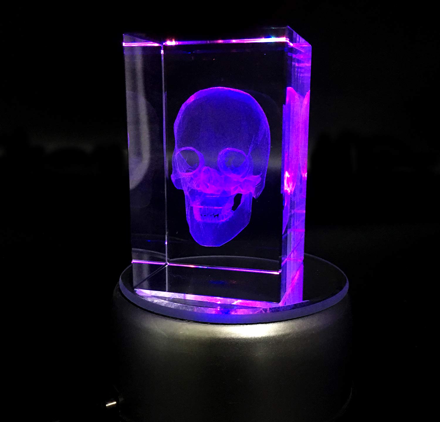 3D Human Skull Anatomical Anatomy Model Paperweight(Laser Etched) in Crystal Glass Cube Science Gift (No Included LED Base)(3.1x2x2 inch)