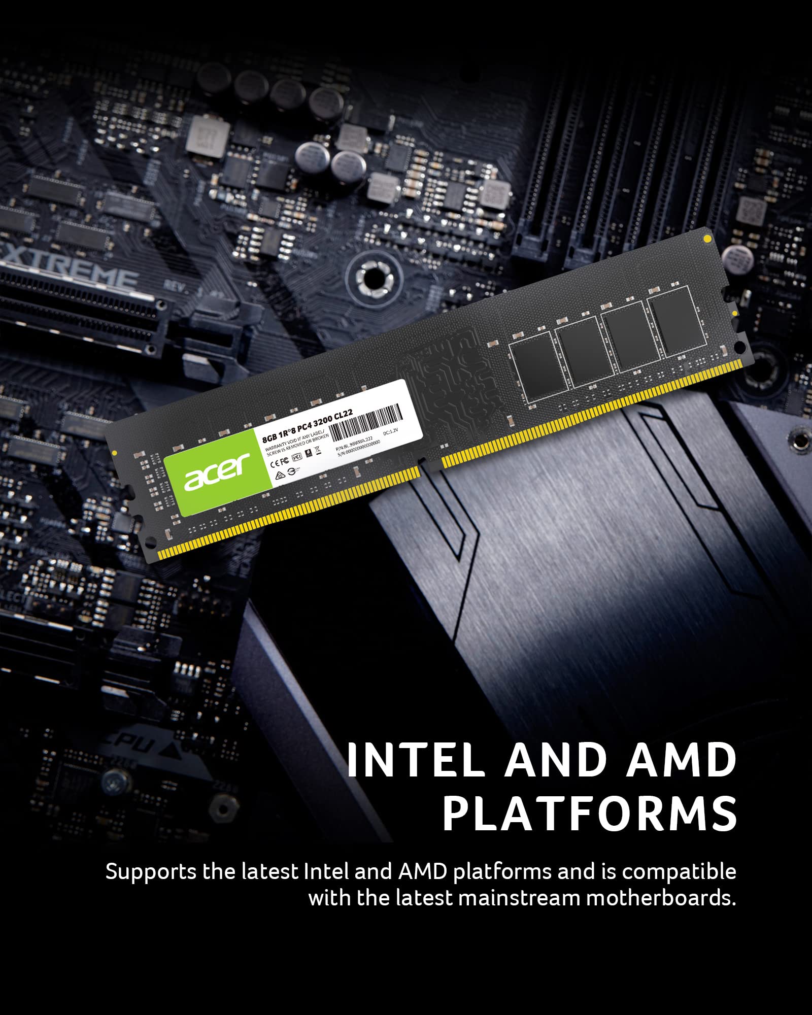 Acer UD100 8GB Single RAM 3200 MHz DDR4 CL22 1.2V Desktop Computer Memory - BL.9BWWA.222