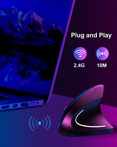 ASOYIOL Ergonomic Mouse Wireless,Ergo Mouse Vertical Mouse 6 Buttons 3 Adjustable DPI 800/1200/1600 Levels,Sideways Mouse Right Handed for PC Laptop