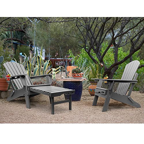 Adjustable Backrest Adirondack Chair,Folding Adirondack Chairs,Plastic Adirondack Chairs with Ottoman,Weather Resistant Adirondack Chair, Fire Pit Chairs with Cup Holder,Resin Adirondack Chairs
