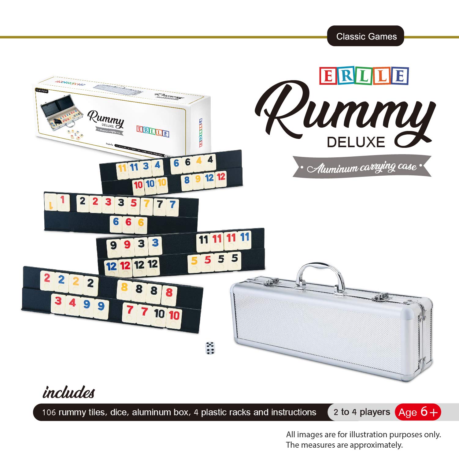 106 Rummy Tiles Game, Rummy Cube Sets Travel Game Outlasting Color with Aluminum Case & 4 Anti-Skid Durable Trays. Board. 106 Tile, 4 Players. Deluxe Edition.