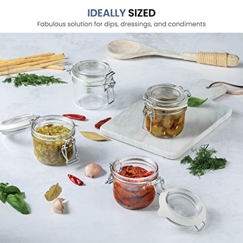 Bormioli Rocco Glass Fido Jars - Hermetic Sealed Hinged Airtight Lid for Fermenting, Pantry, Kitchen Storage, Bulk Food Storage Containers, With Paksh Chalkboard Labels (2 Pack) (6 3/4 Ounce (4 Pk))