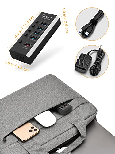 USB Hub 3.0 Powered, ikuai 5-Port Multiple USB Port Splitter, USB 3 Powered Hub, High-Speed Portable USB Port Expander, Charging Supported, 24W Power Adapter for Laptop and PC (RSW-A35B)