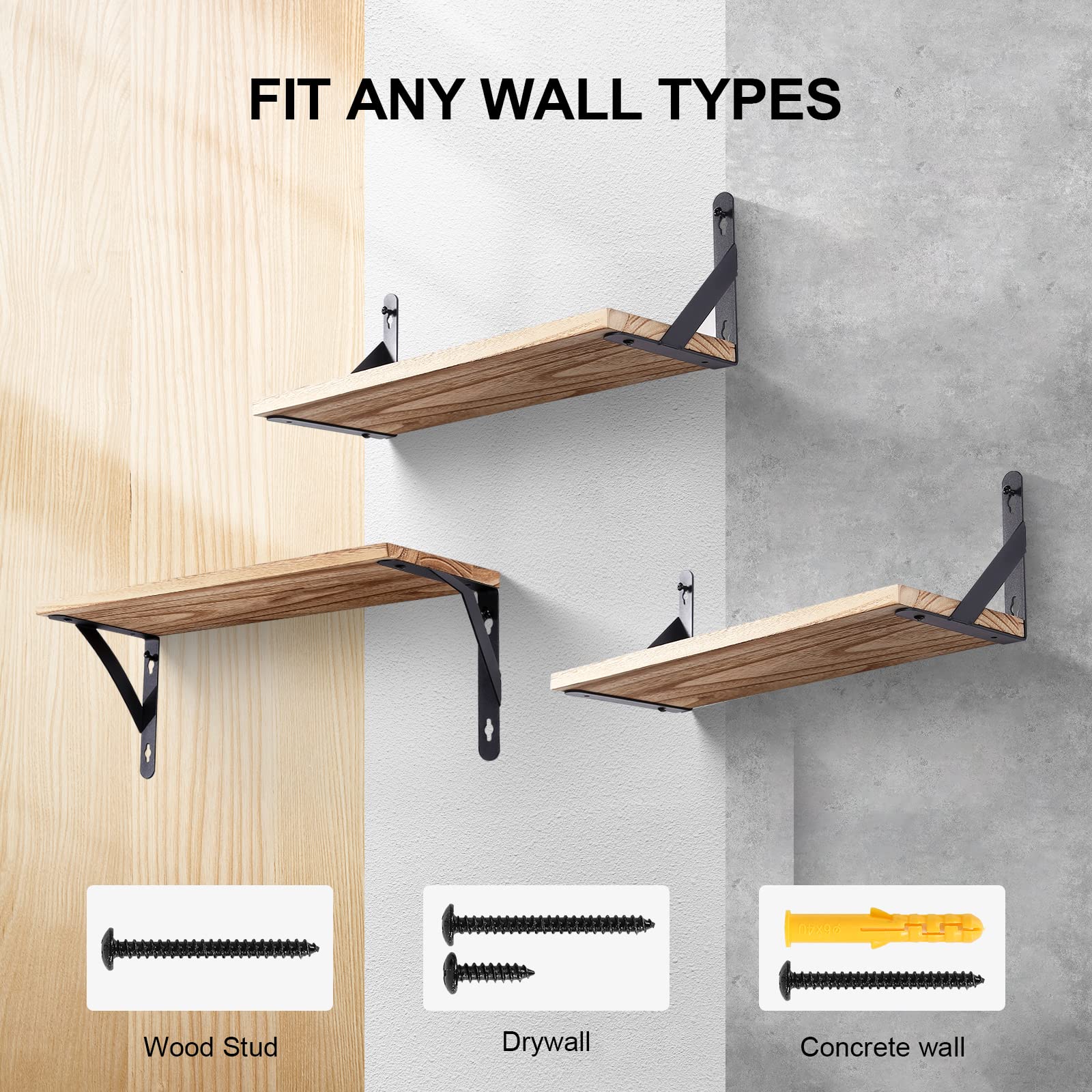 himaly Floating Shelves Set of 2 Rustic Wooden Shelves Decorative Wall Shelf Brackets Storage Book Shelves for Screw Mounted Shelf, 17in