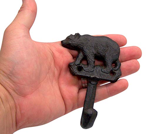 Metal Black Bear Wall Hooks Rustic Home Decor for Hanging Towels, Coats, Hats, Set of 3, 4 Inch
