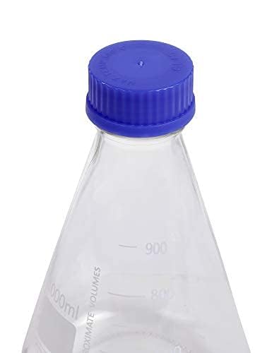 3 Pieces Pastein 1000ml Narrow Mouth Graduated Lab Erlenmeyer Glass Flask Bottle with GL45 Screw Cap (Blue)
