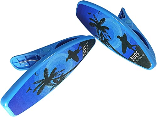 2 Set (4 Ct) Blue Surfboard / Bubble Fish Beach Towel Clips Jumbo Size for Beach Chair, Cruise Beach Patio, Pool Accessories for Chairs, Household Clip, Baby Stroller