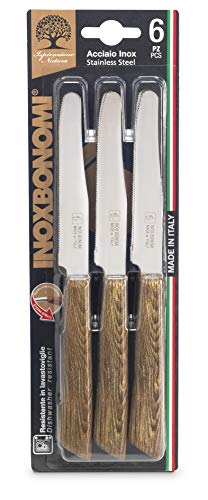 6 kitchen Knifes (Knives) - Italian Stainless Steel Vegetable/Steak/Table Knife Cutlery (Durmast Oak)