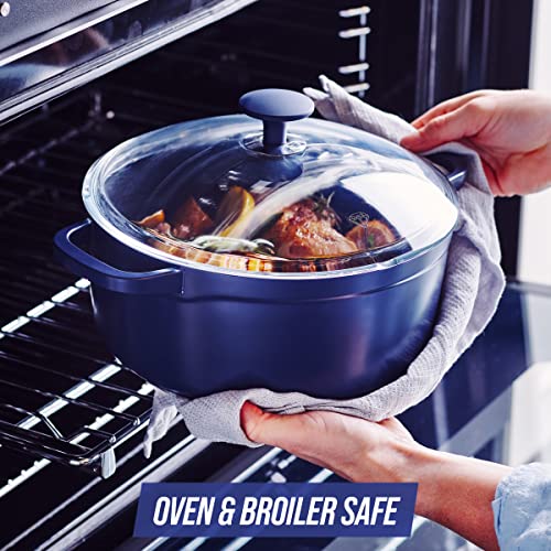 Blue Diamond Cookware Diamond Infused Ceramic Nonstick, 5.5QT Dutch Oven with Glass Lid, Lightweight Design, PFAS-Free, Dishwasher Safe, Blue