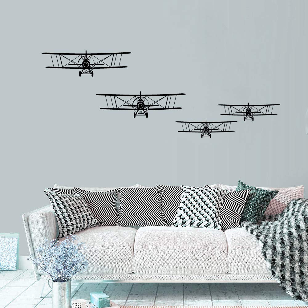 LELE LIFE 2Pcs Airplane Wall Sticker, Removable DIY Aircraft Wall Decal for Living Room Bedroom Home Decor, Art Mural for Kids Boys, Biplane