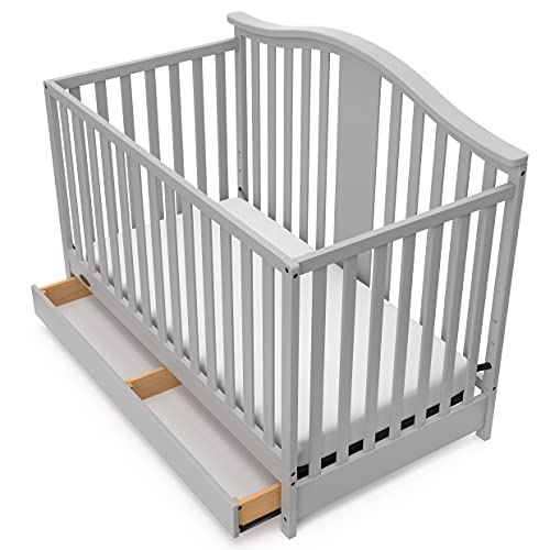 Graco Solano 4-in-1 Convertible Crib with Drawer (Pebble Gray) – GREENGUARD Gold Certified, Crib with Drawer Combo, Includes Full-Size Nursery Storage Drawer, Converts to Toddler Bed and Full-Size Bed