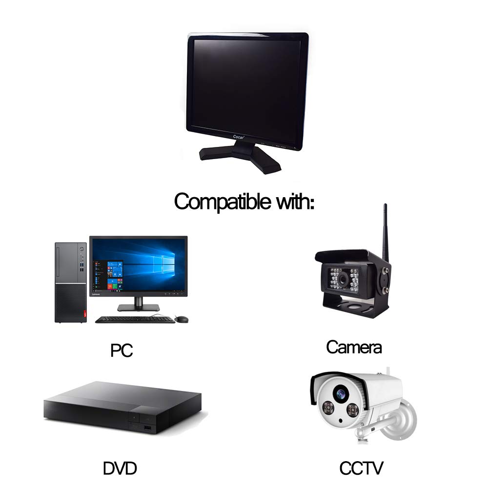 15" CCTV BNC Monitor VGA HDMI AV, 4:3 HD Display LCD Security Screen with USB Drive Player for Surveillance Camera STB PC 1024x768 Resolution Built-in Speaker Audio in/Out