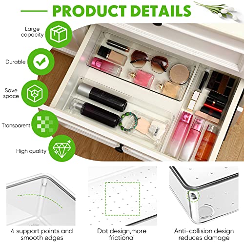 6 Pack Clear Plastic Drawer Organizer Makeup Drawer Organizer 15 x 6 x 2 Inch Long Stackable Drawer Organizers Cutlery Utensil Storage Bins Desk Drawer Organizer Tray for Makeup Kitchen Silverware