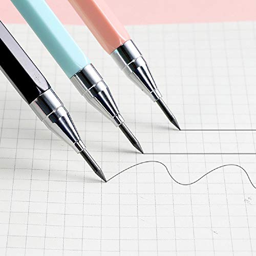 3pcs 2.0 mm Mechanical Pencil with 18pcs Black Lead Refills, Cute Kawaii Pencils for Draft Drawing Writing Crafting Art Sketching Student Gift Office School Supplies Korean Stationery, Random Color