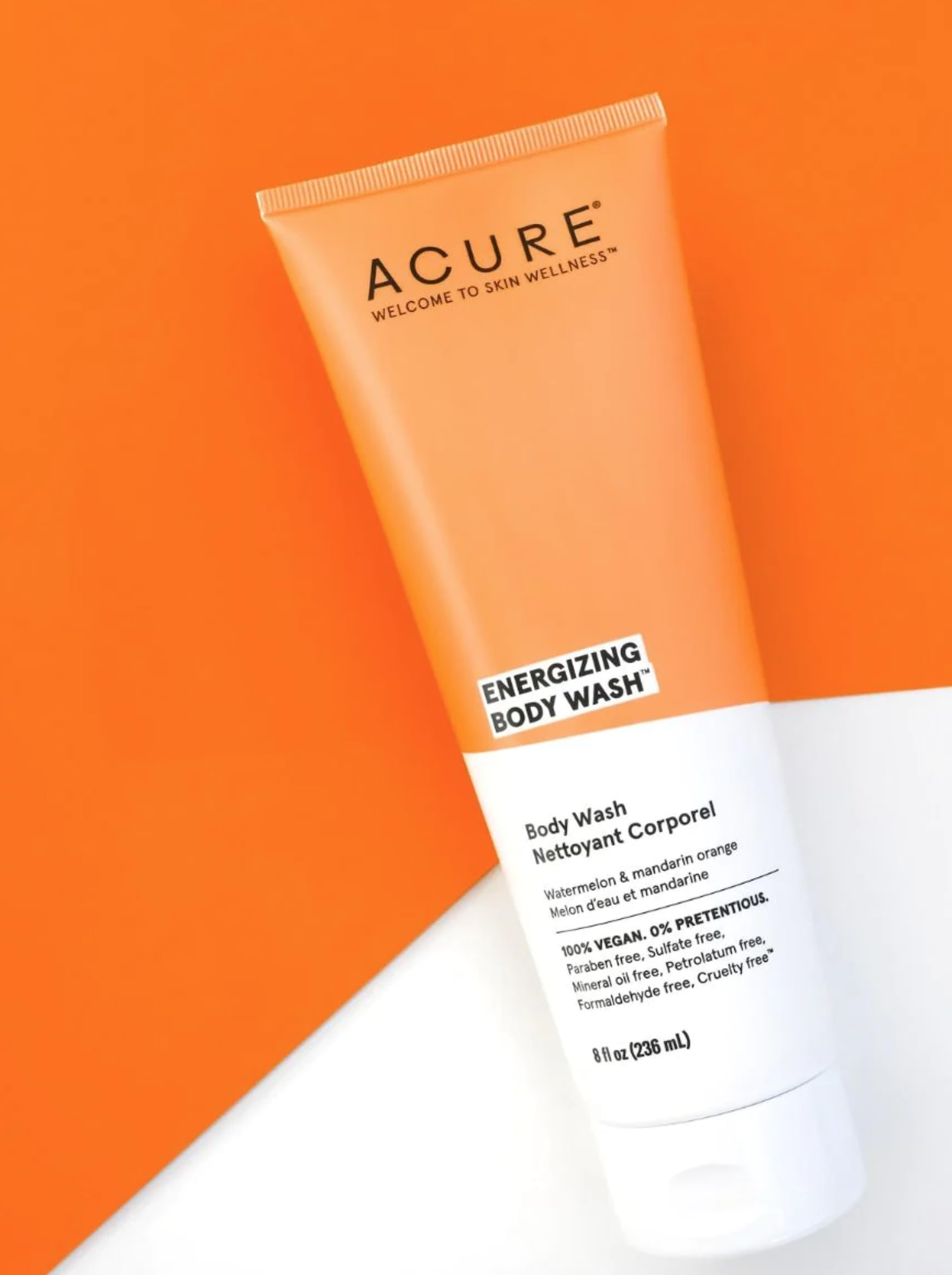 Acure Energizing Body Wash | 100% Vegan | With Watermelon Seed Oil, Mandarin Orange, Argan Oil and Aloe Vera - 8 oz
