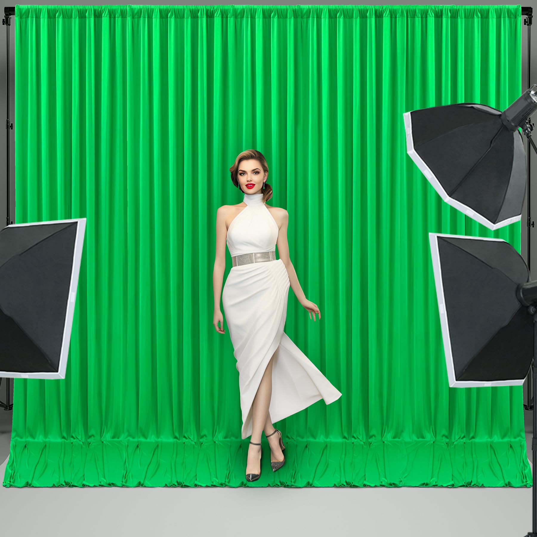 10x10 Green Backdrop Curtain for Parties Baby Shower Wrinkle Free Green Photo Curtains Backdrop Drapes Fabric Decoration for Birthday Party 5ft x 10ft,2 Panels