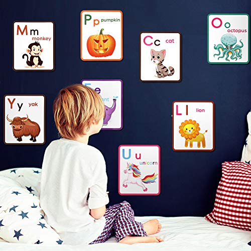 26 Pieces Alphabet Bulletin Board Set Animals Alphabet Cards Classroom Alphabet Decor Standard Manuscript Alphabet Cards,Early Learning Bedroom Nursery Playroom Decorations for Children Kids Teens