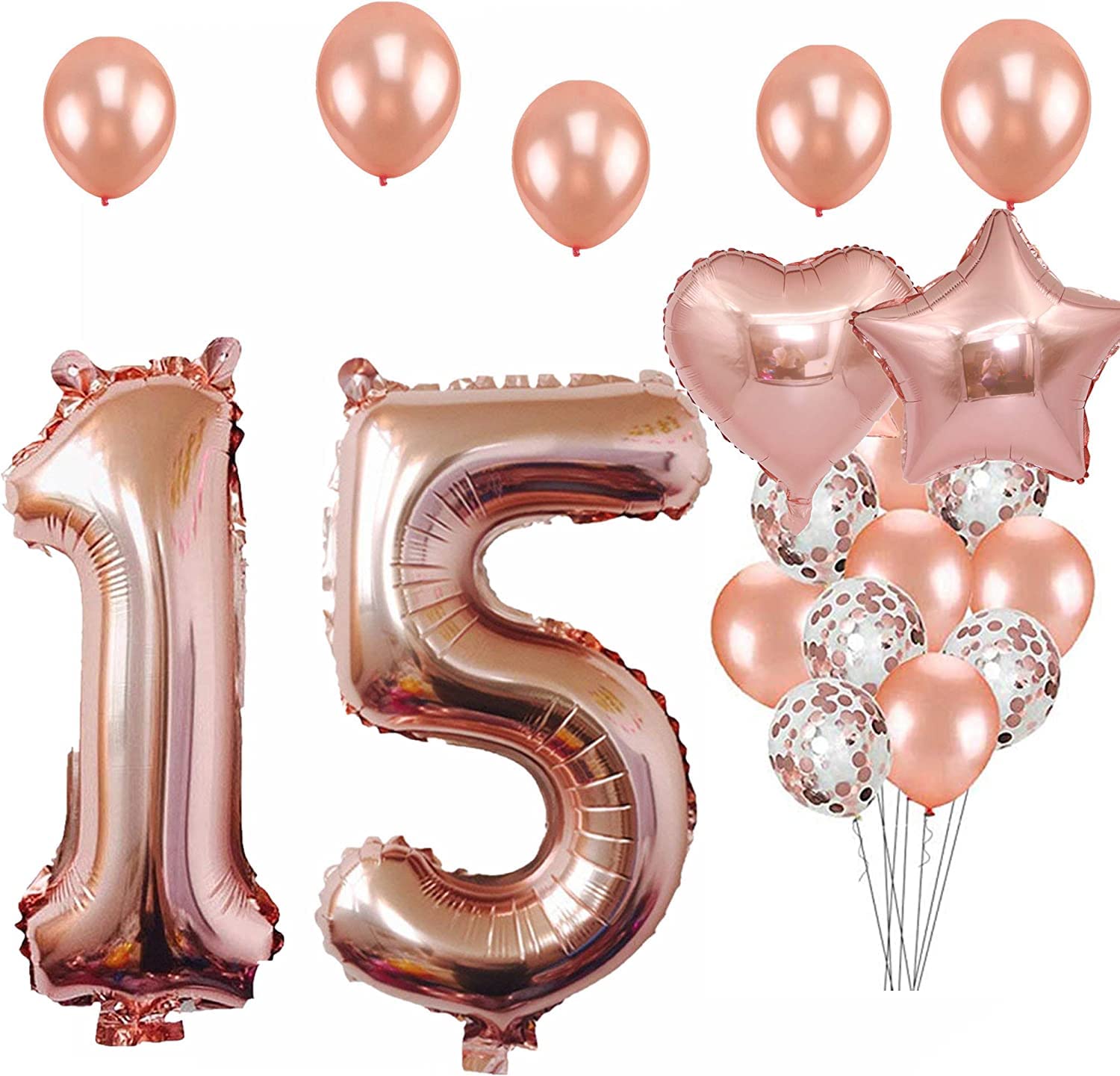 15th Birthday Decorations Party Supplies, Jumbo Rose Gold Foil Balloons for Birthday Party Supplies,Anniversary Events Decorations and Graduation Decorations Sweet 15 Party,15th Anniversary