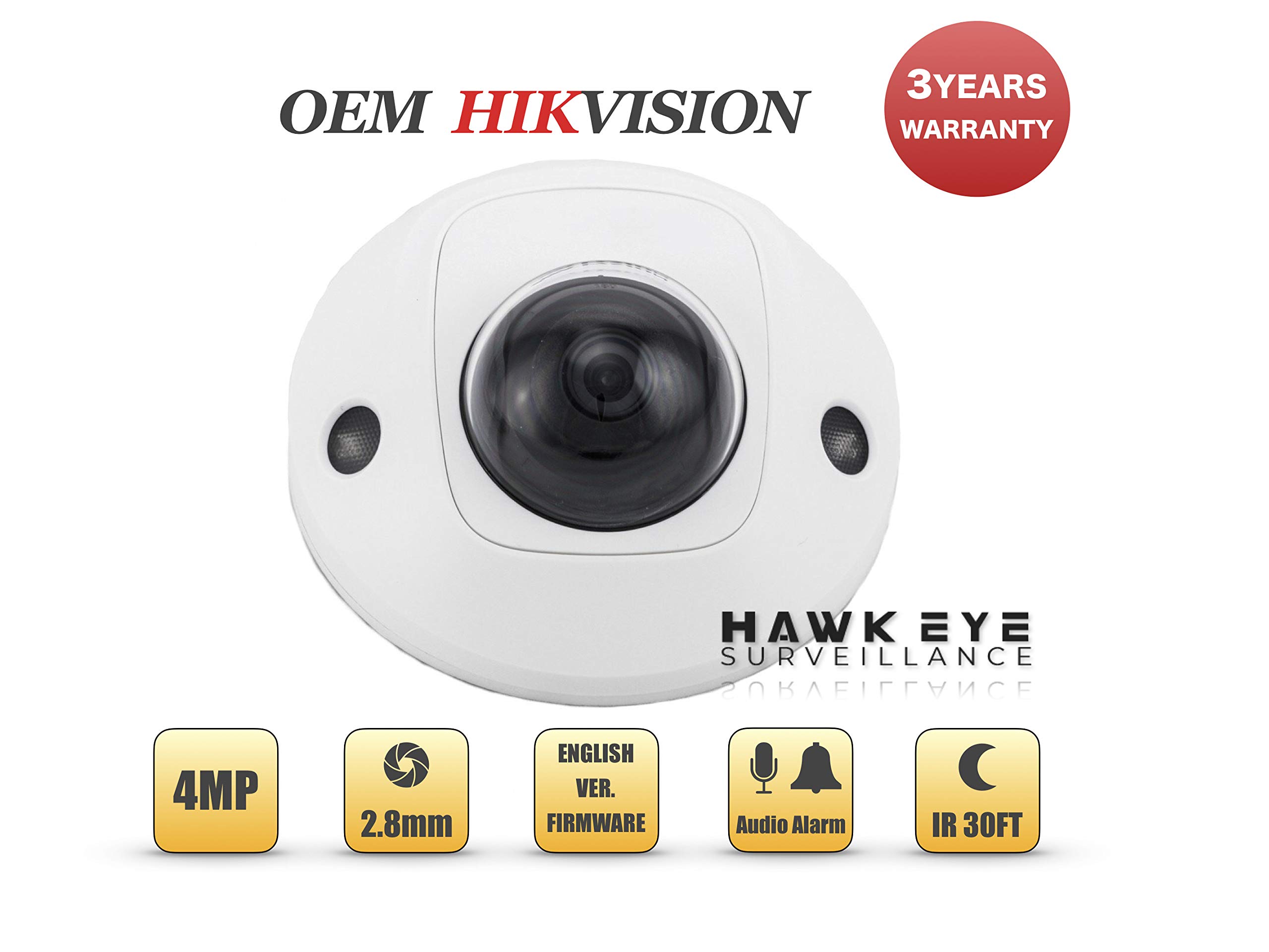 4MP PoE Security IP Camera - Built in Microphone Mini Dome Indoor and Outdoor 2.8mm Lens SD Card Slot Audio Alarm in and Out Compatible with Hikvision DS-2CD2543G2-IS English Version