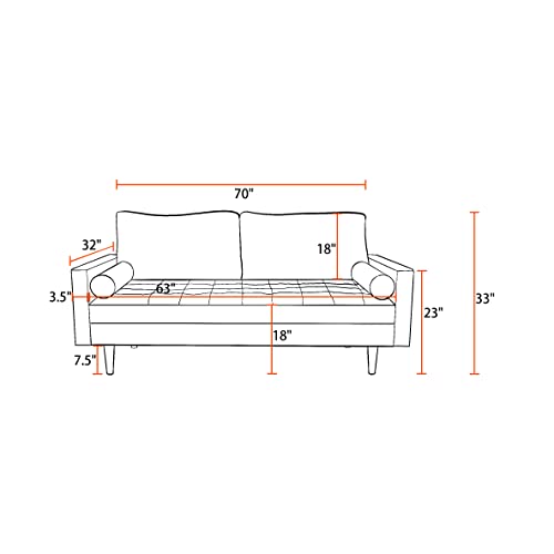 SILKIR 3-Person Sofa Couch for Living Room | Perfect for: Apartment/Studio/Office & Small Space | Poly Fabric | Fast and Easy Assembly Modern Contemporary Mid-Century, Faux Leather, White