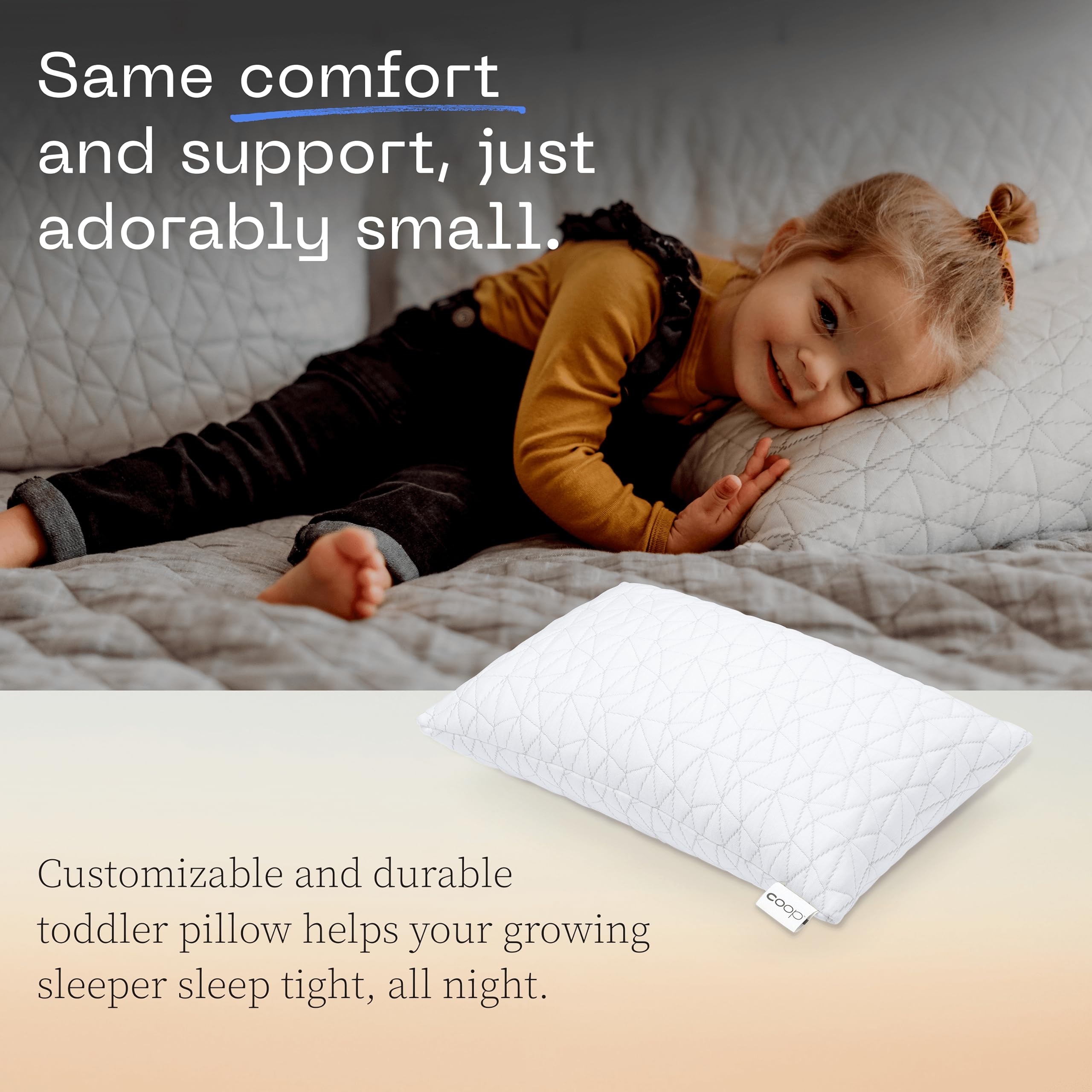 Coop Home Goods - Toddler Pillow (14x19) and White Pillow Protector - Premium Cross-Cut Memory Foam - Soft Lulltra Washable Cover from Rayon - CertiPUR-US/GREENGUARD Gold Certified
