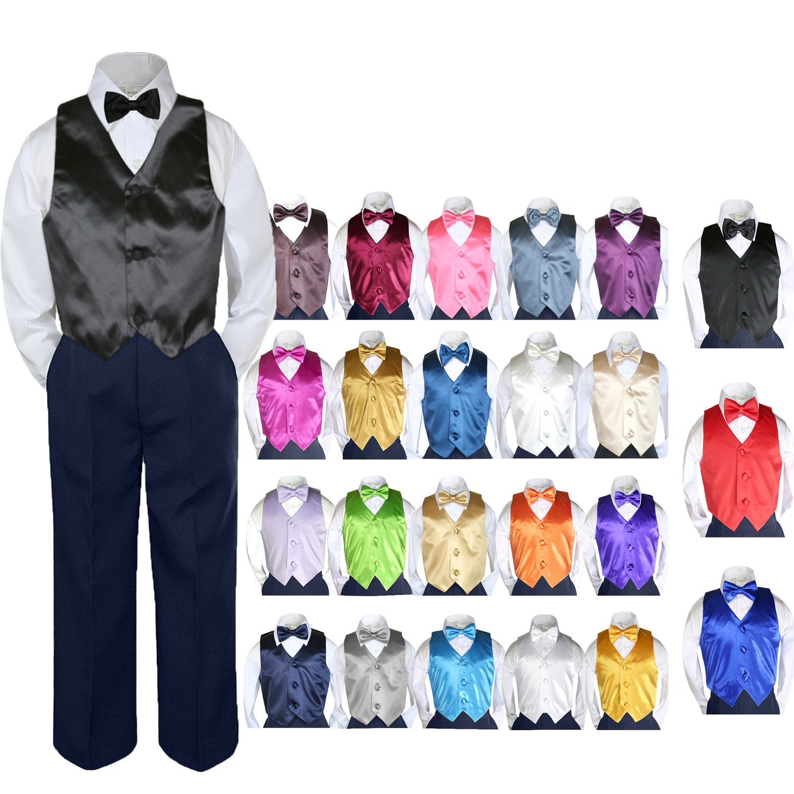 4pc Baby Toddler Boy Party Suit Tuxedo Navy Pants Shirt Vest Bow tie Set Sm-4T (Large (12-18 Months), Purple)