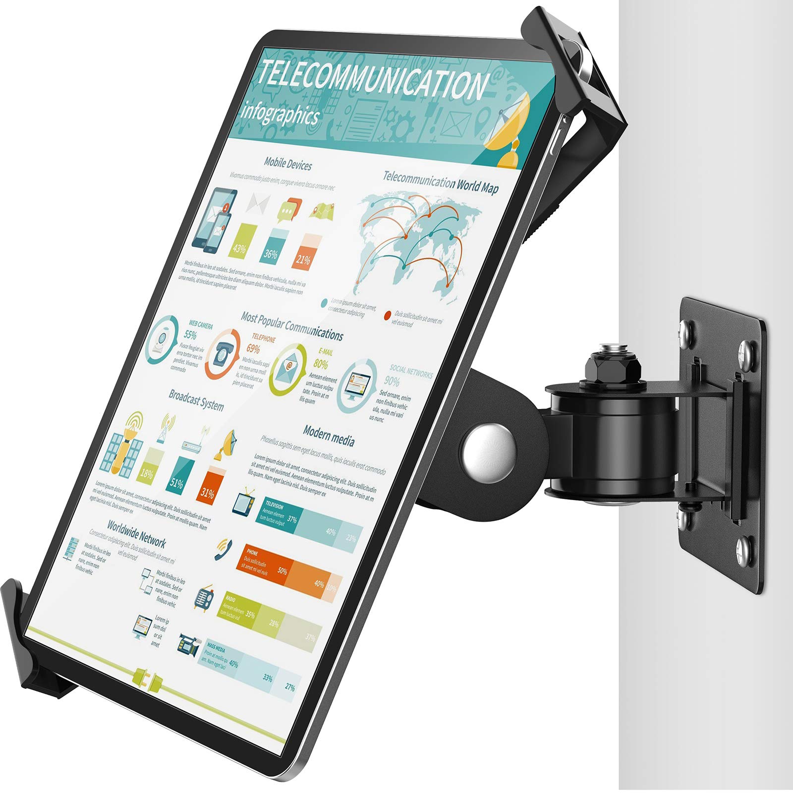 AboveTEK Tablet Wall Mount -360° Rotation iPad Wall Holder for Retail & Business, Anti Theft iPad Stand Fits 7"-11" Tablets Including iPad Pro/Air/Mini, Galaxy Tab - Security Lock & Key - (Black)