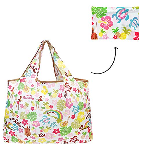allydrew Large Foldable Tote Nylon Reusable Grocery Bags, 3 Pack, Aloha