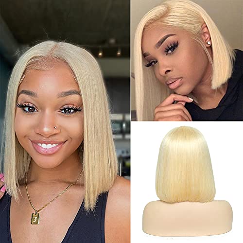 Alipeacock Blonde Bob Wig 13X4 Lace Front Wigs Pre Plucked Bleached Knots 150% Density 613 Straight Short Human Hair Lace Frontal Wigs for Women 10inch
