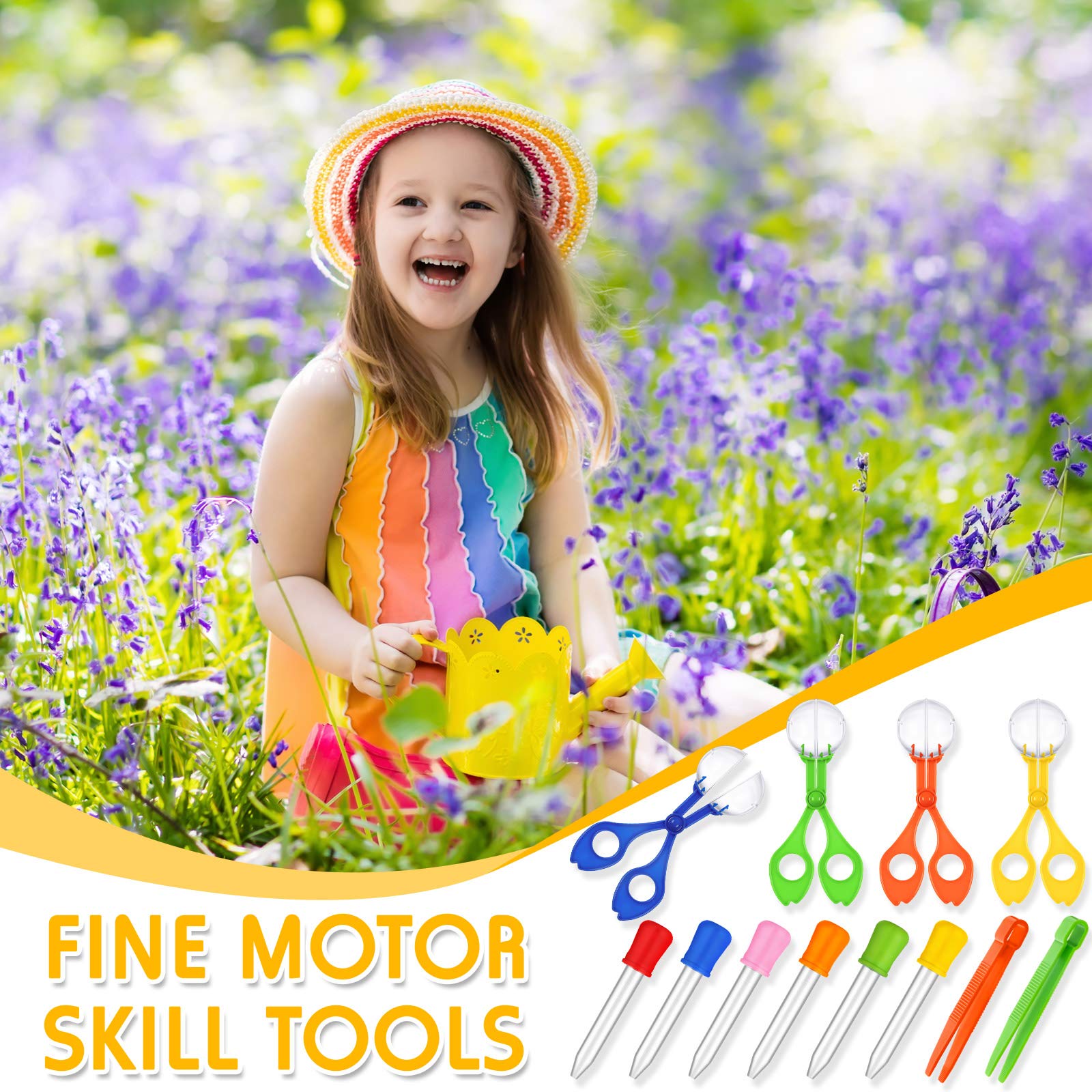 18 Pieces Fine Motor Skill Toys Include 6 Handy Scoopers 6 Jumbo Tweezers 6 Rubber Tipped Dropper Bug Insects Catcher Science Sensory Learning Tool Backyard Outdoor Explorer Kit Skill Development