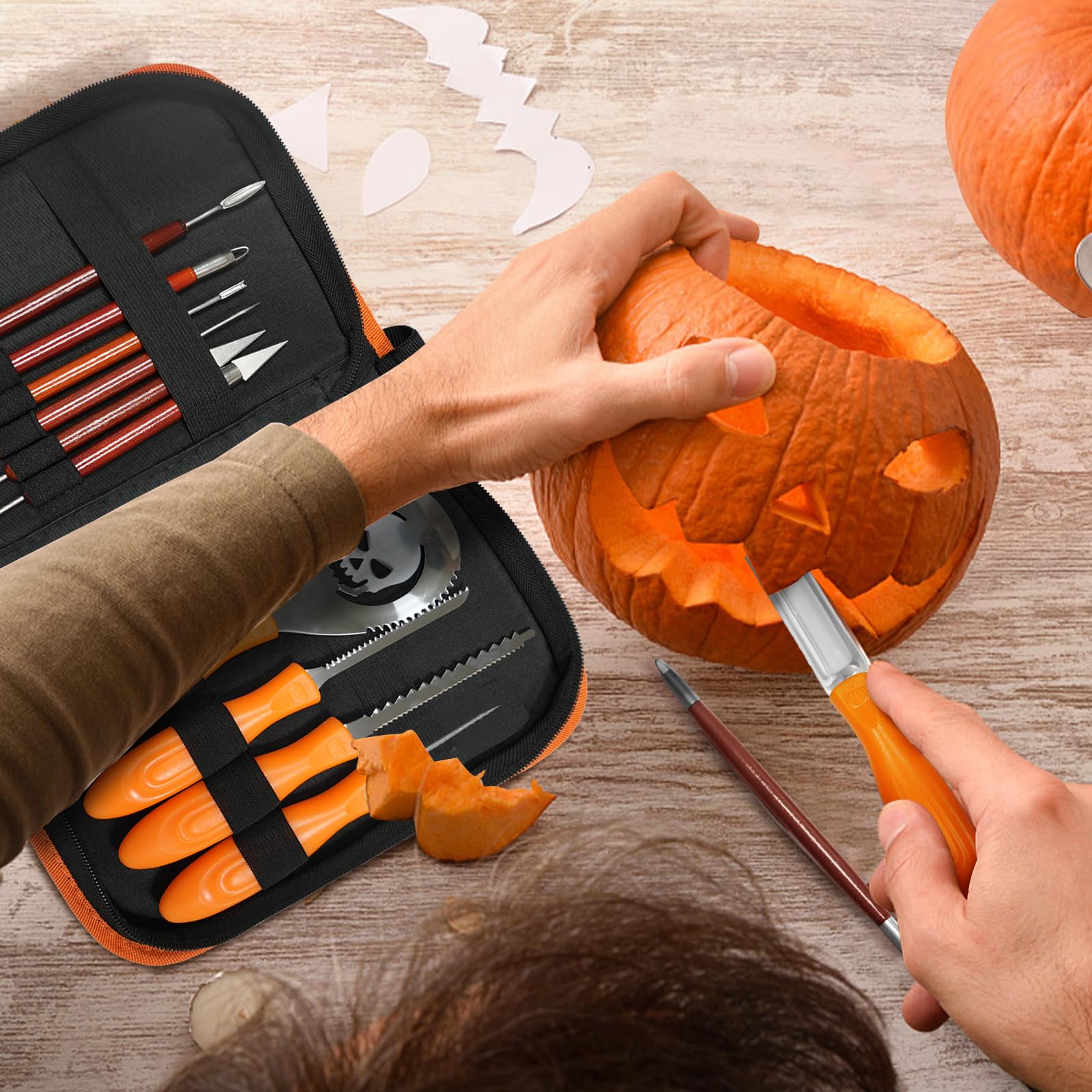 11 PCS Pumpkin Carving Kit for Adults & Kids with Professional Detail Sculpting Tools, Heavy Duty Stainless Steel Knife Set with Carrying Case for Halloween Decoration