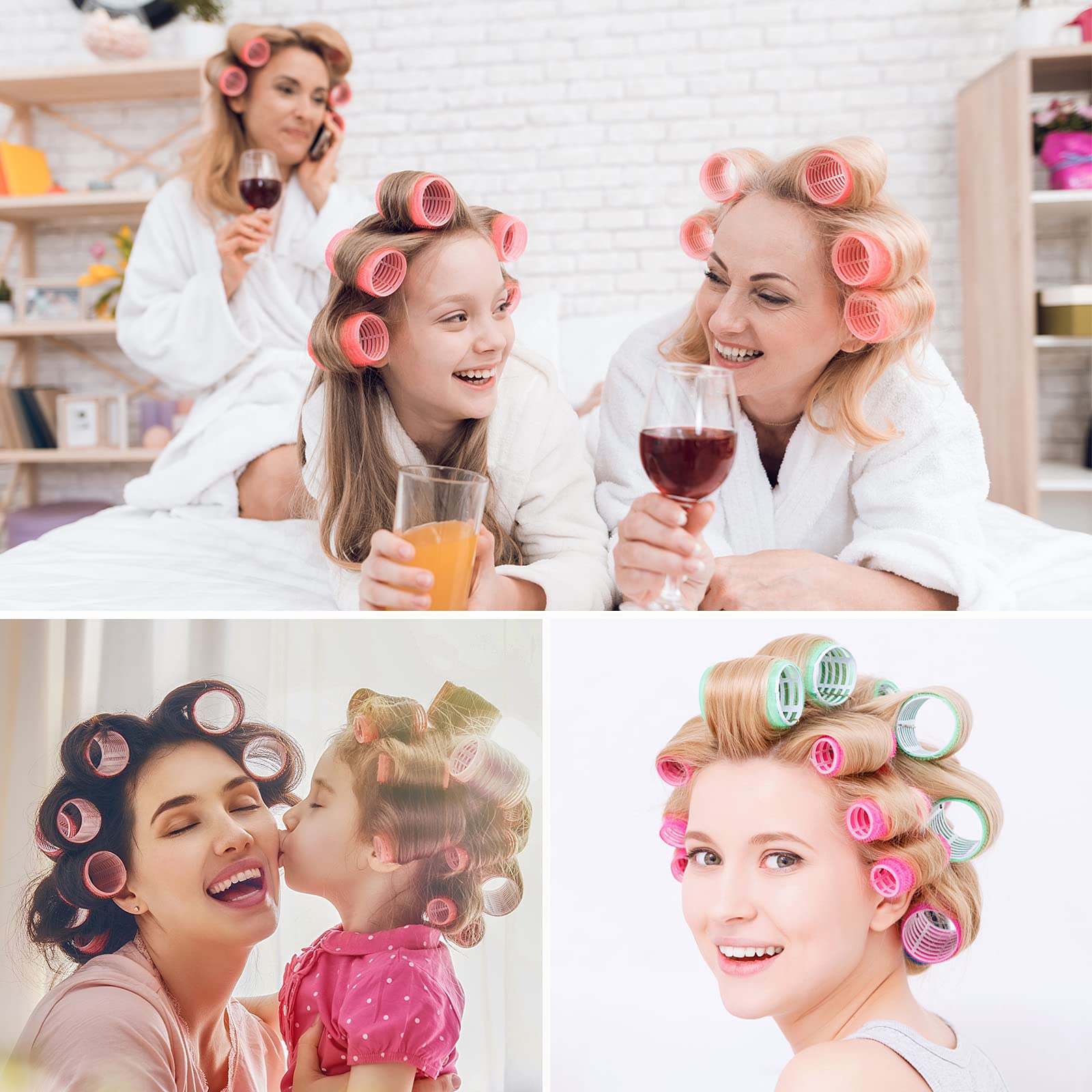 35 Self-Grip Hair Rollers for Curly Hairstyling - No Heat Blue Curlers with Clips for Long, Medium, Short Hair, Multi-sized DIY Styling Tool Set for Women, Men, and Kids