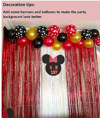 3PC Red Foil Fringe Curtains - Party Streamers & Tinsel Backdrop for Christmas Decorations