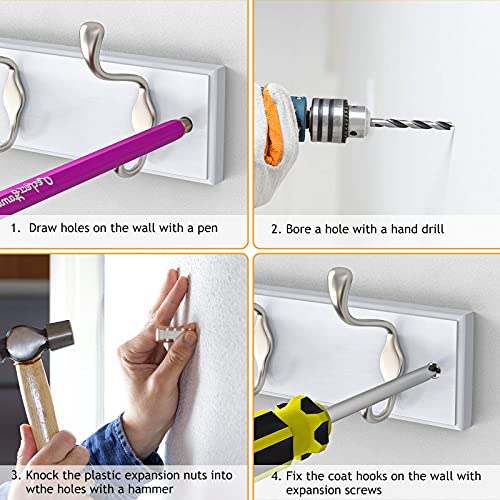 AMADA HOMEFURNISHING Coat Rack Wall Mount 2 Pack, Coat Hooks Wall Hooks Coat Hangers for Wall, Hat Racks Hooks for Hanging Coats Wall Mounted, White