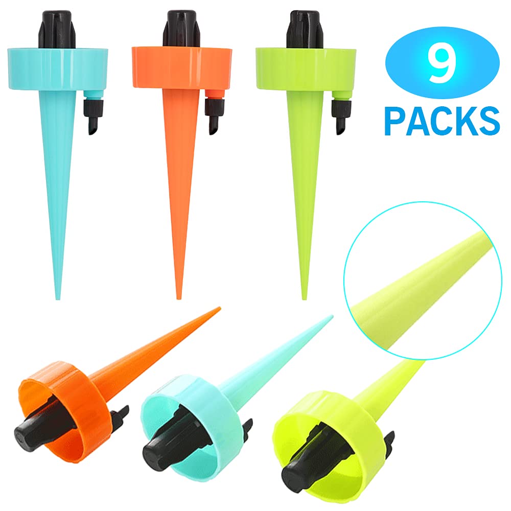 Kingwora Plant Self Watering Devices - 9 Pack Automatic Irrigation Equipment Plant Water with Slow Release Control Valve, Adjustable Water Volume Drip System for Home and Vacation Plant Watering